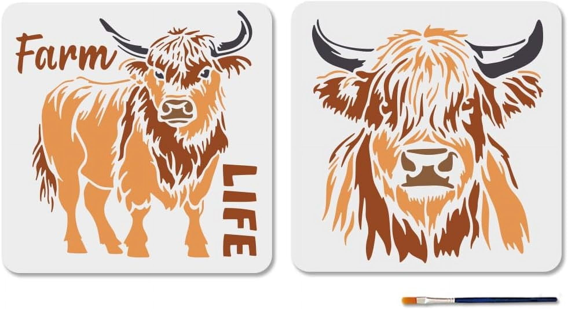 2Pcs Highland Cattle Stencils Farm Animal Highland Cow Head Stencils 11 ...