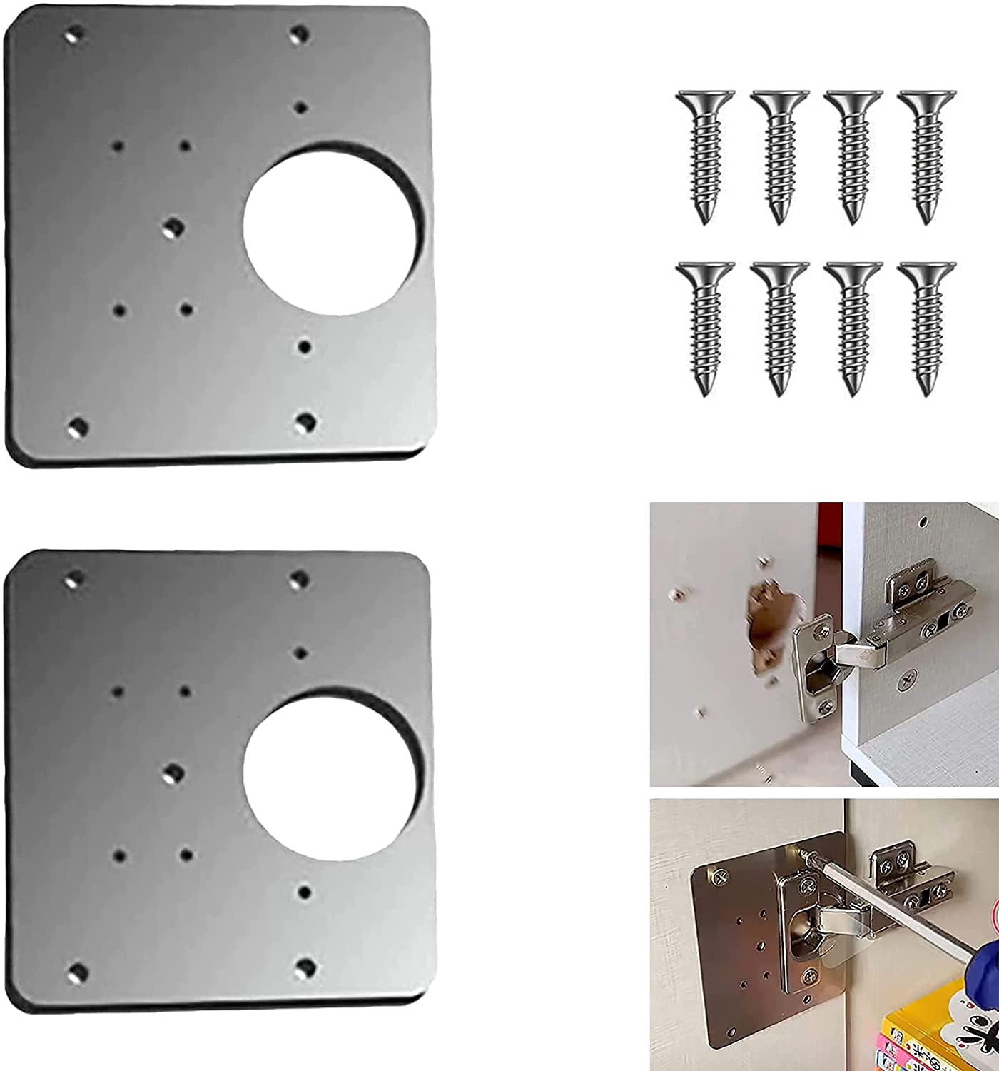 2Pcs Hinge Repair Brackets, Cabinet Door Hinges Repair Plate,Easy Mount ...