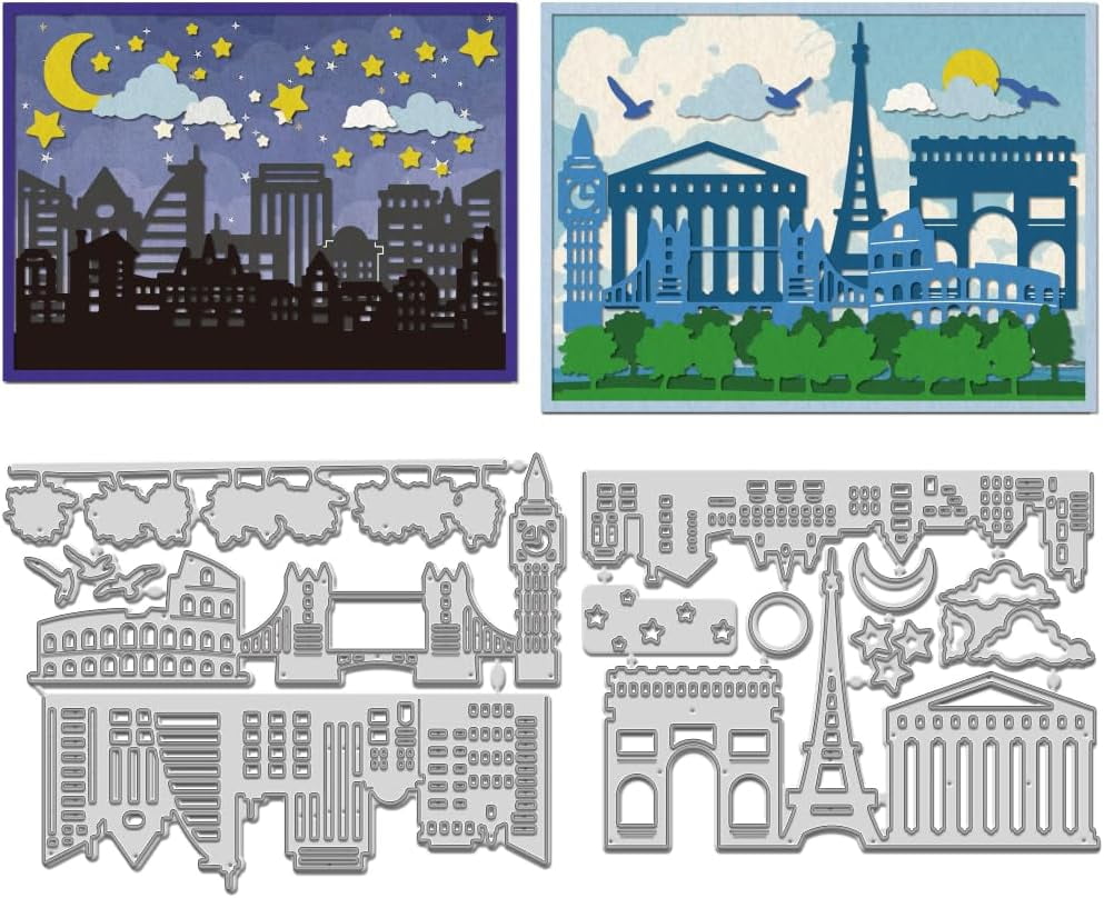 2Pcs Historical Buildings Cutting Dies Cut Stencils Street View Tree ...