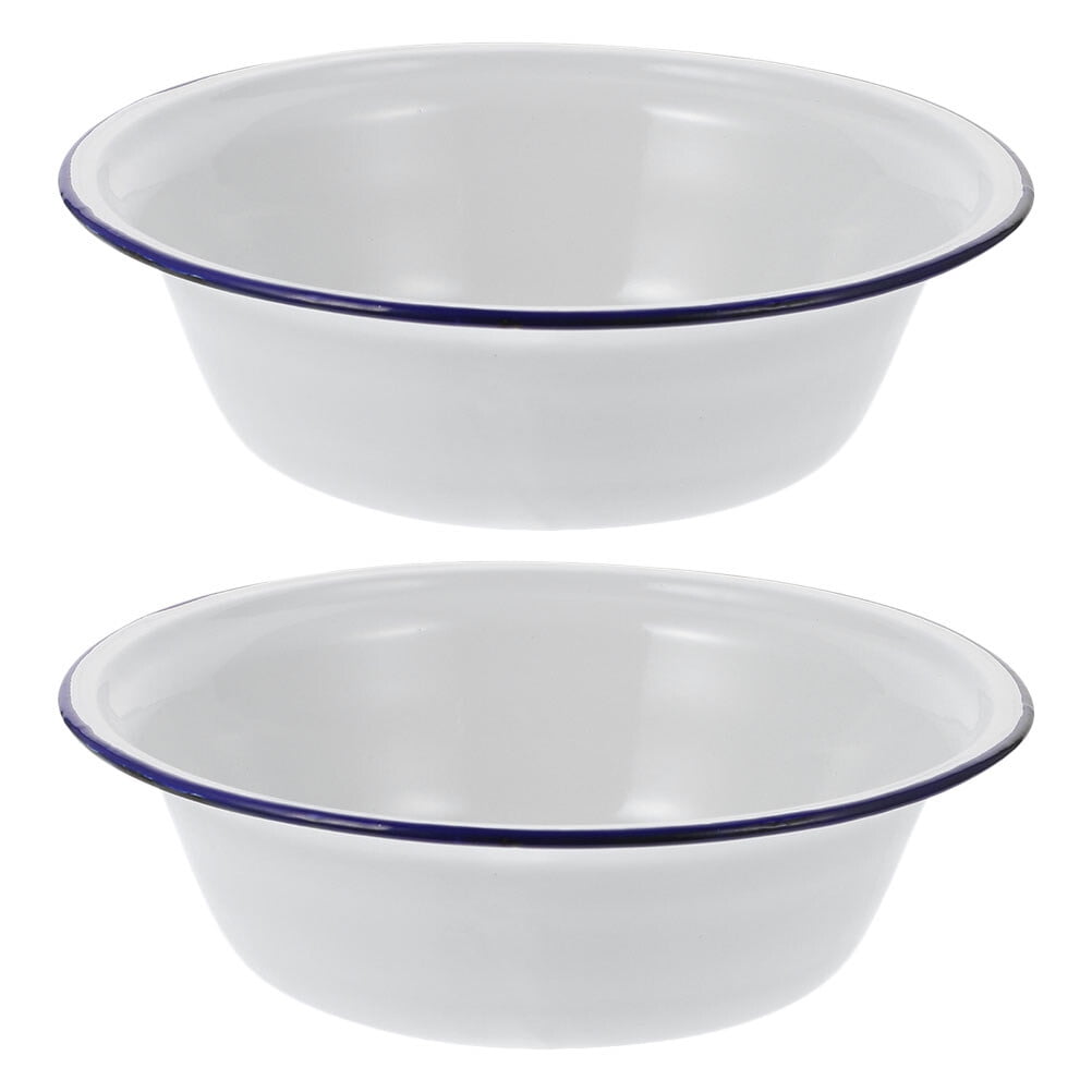 FRCOLOR 2Set White Round Enamel Basins for Household Use 16x0.3937x16x0 ...