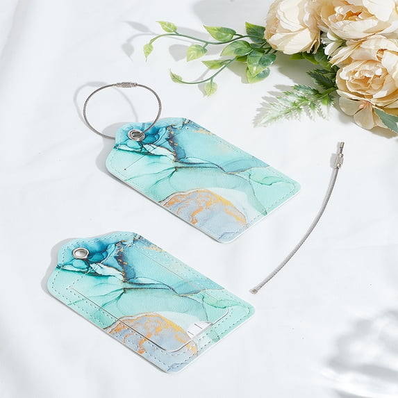2Pcs Imitation Leather Luggage Tag Turquoise Travel ID Labels with Iron ...