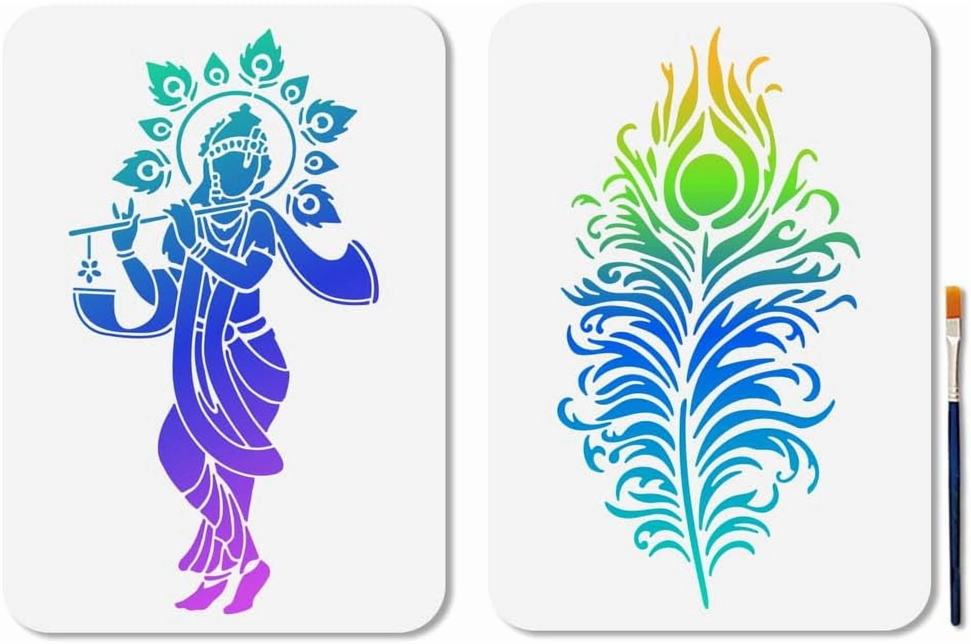 2Pcs Indian God Stencils 11.7×8.3inch Peacock Feathers Painting Stencil ...
