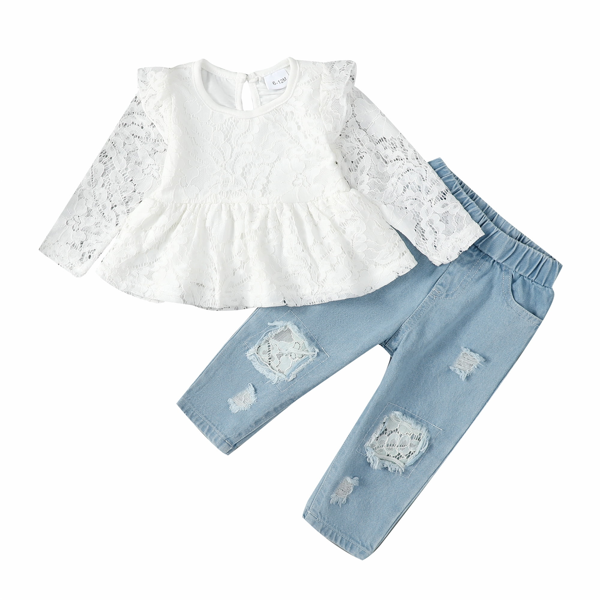 2Pcs Infant Toddler Baby Girls Ruffle Sleeve Lace Floral Shirt Tops ...
