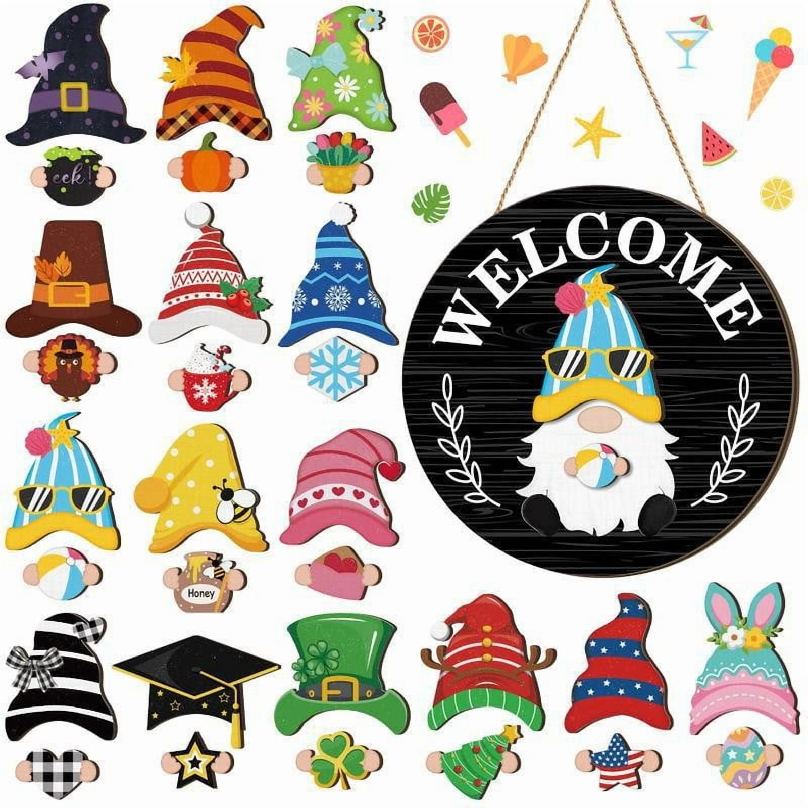 2Pcs Interchangeable Welcome Home Sign, Holiday Wooden Seasonal Gnome ...