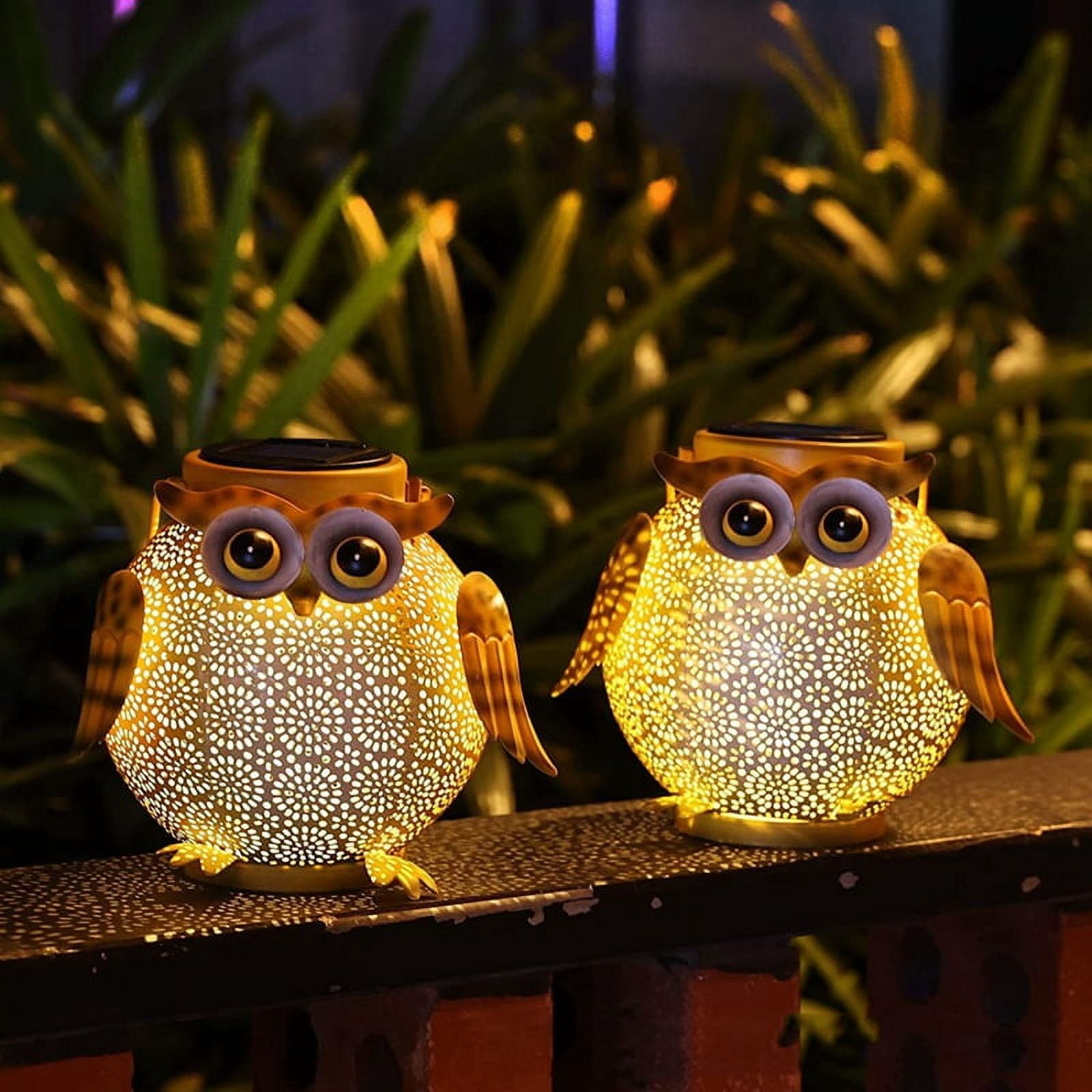 2Pcs Iron Art Solar Owl Ground Light Crafts Garden Lawn Outdoor Garden ...