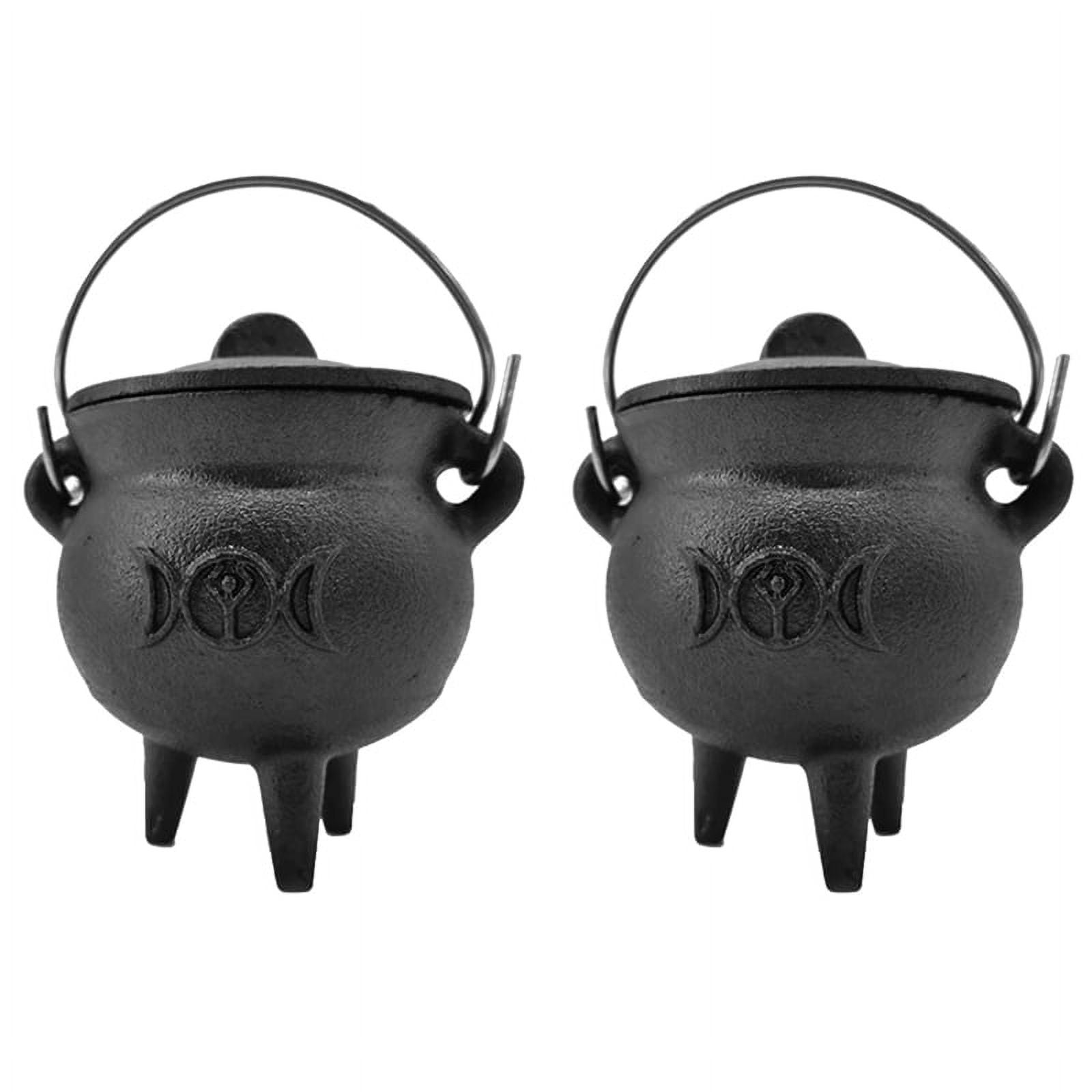 2Pcs Iron Cauldron with Lid Handle Moon Phase Witch Pot Incense Burning Pot for Spells Smudging ...