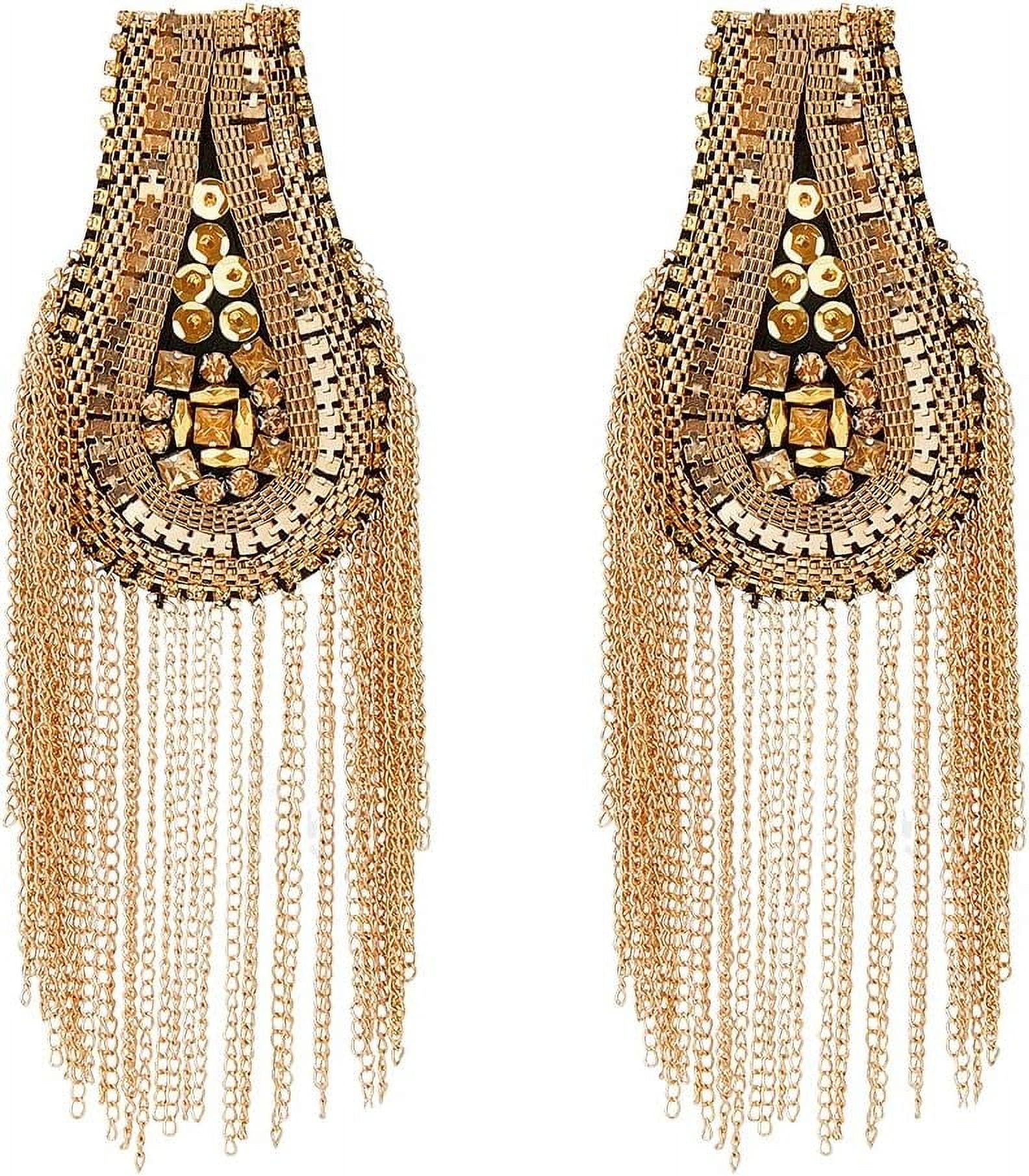 2Pcs Iron Chain Tassel Epaulettes Rhinestone Detachable Shoulder Badge ...