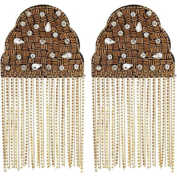 2Pcs Iron Glass Polyester Epaulettes Costume Accessories Golden ...