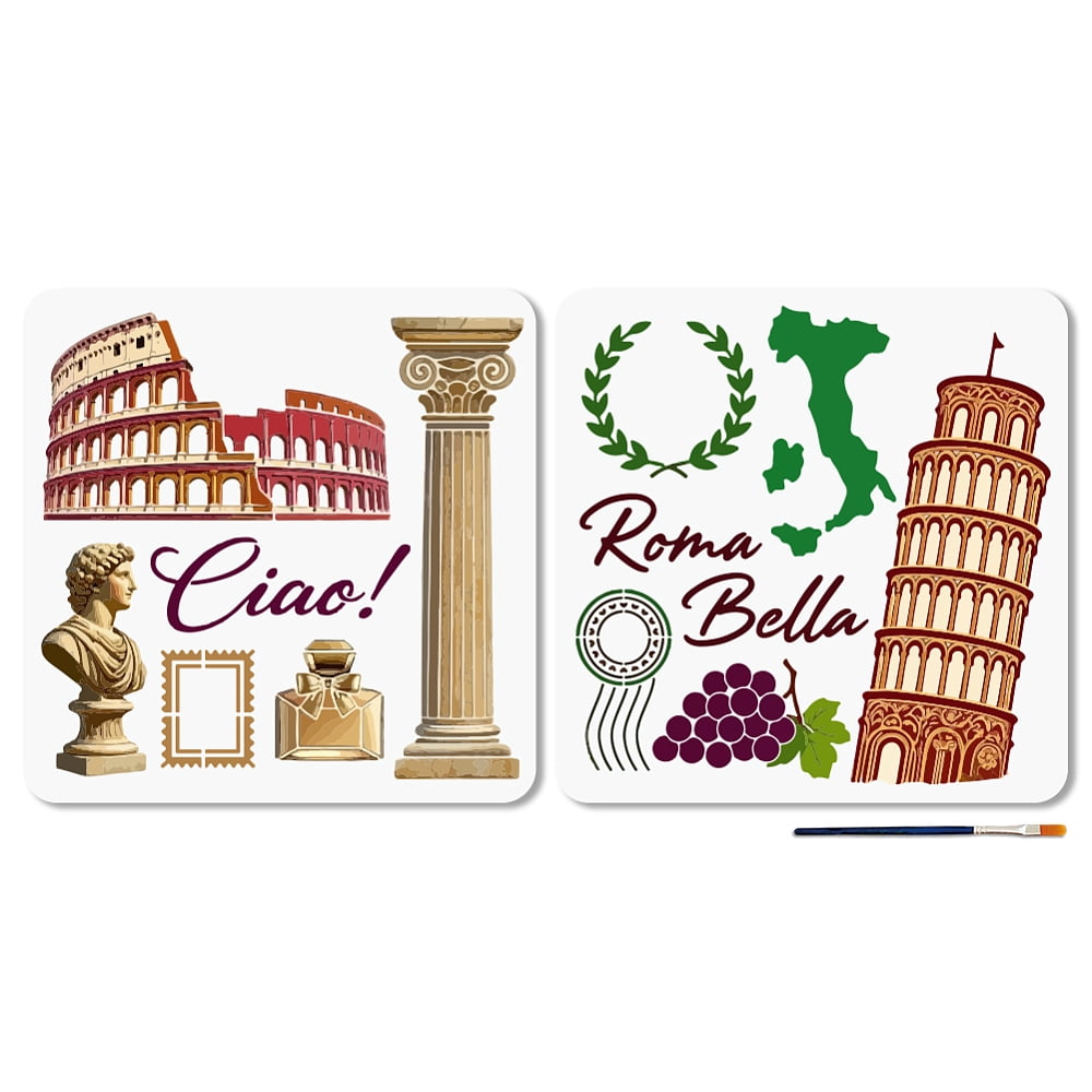2Pcs Italian Style Roman Theme Painting Stencils Colosseum DIY Template ...