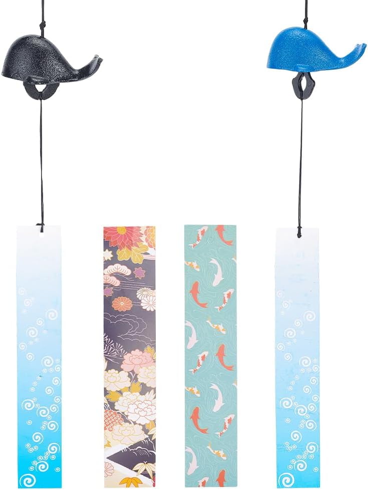 2Pcs Japanese Wind Chime Flower Cast Iron Bell Wind Chimes Paper ...