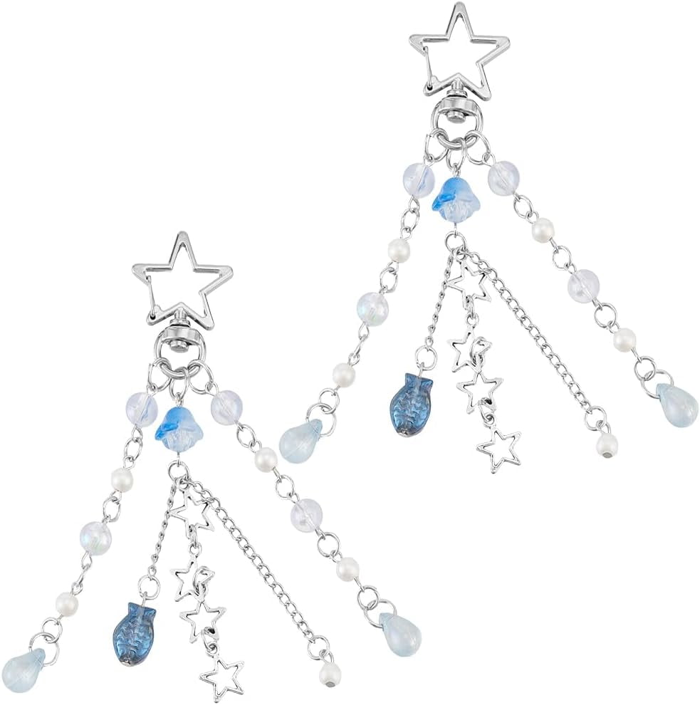 2Pcs Jellyfish Bag Charms Plastic Star Fish Teardrop Keychain with ...
