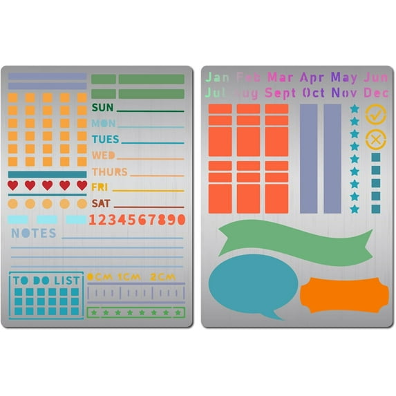 2Pcs Journal Metal Stencil Bookmark Planner Week Number Diary Lines ...