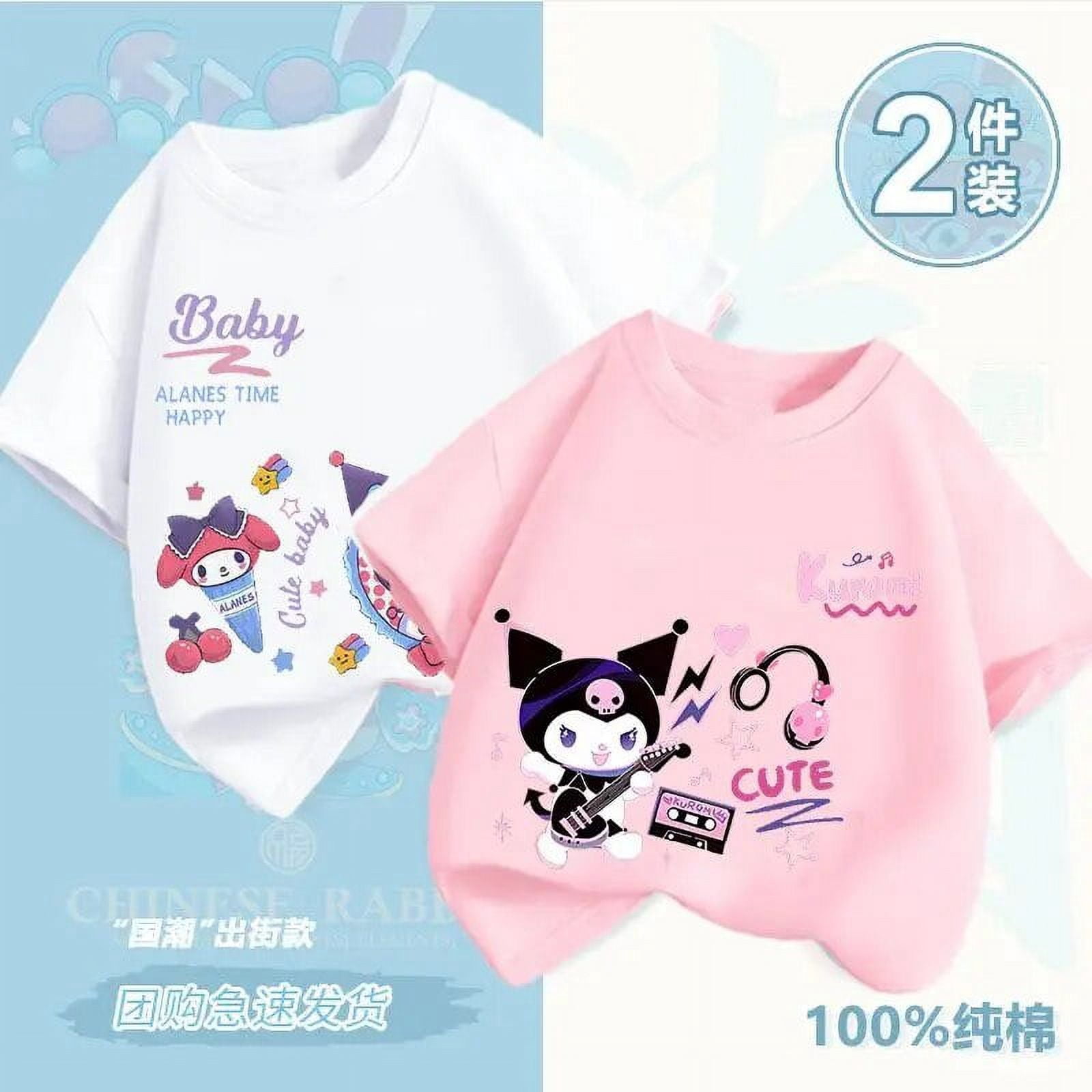 2Pcs Kawaii My Melody Kuromi Sanrio Children Clothes T-Shirt Anime ...