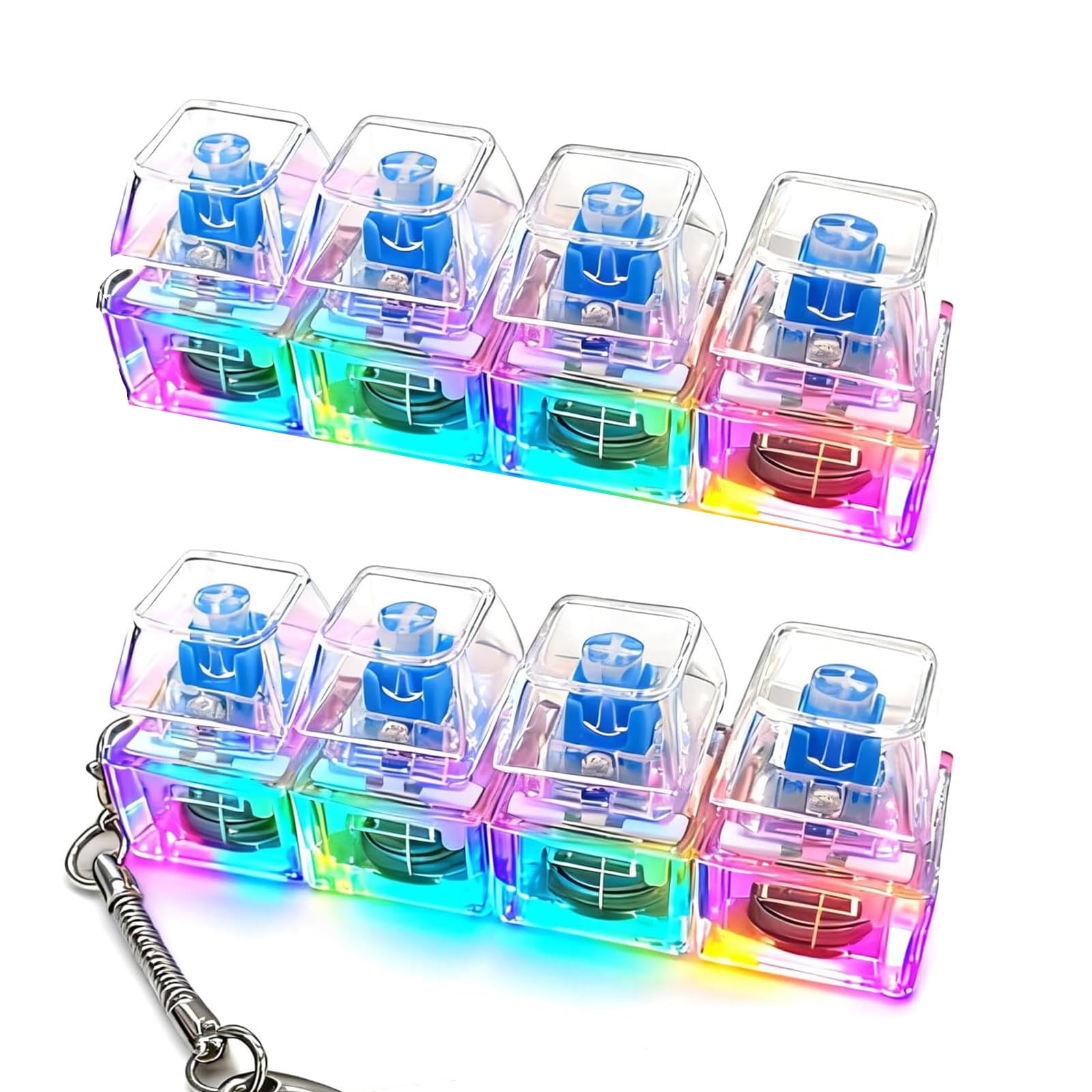 2Pcs Keyboard Fidget Keychain,Loud & Silent Fidget Keychain With Led ...