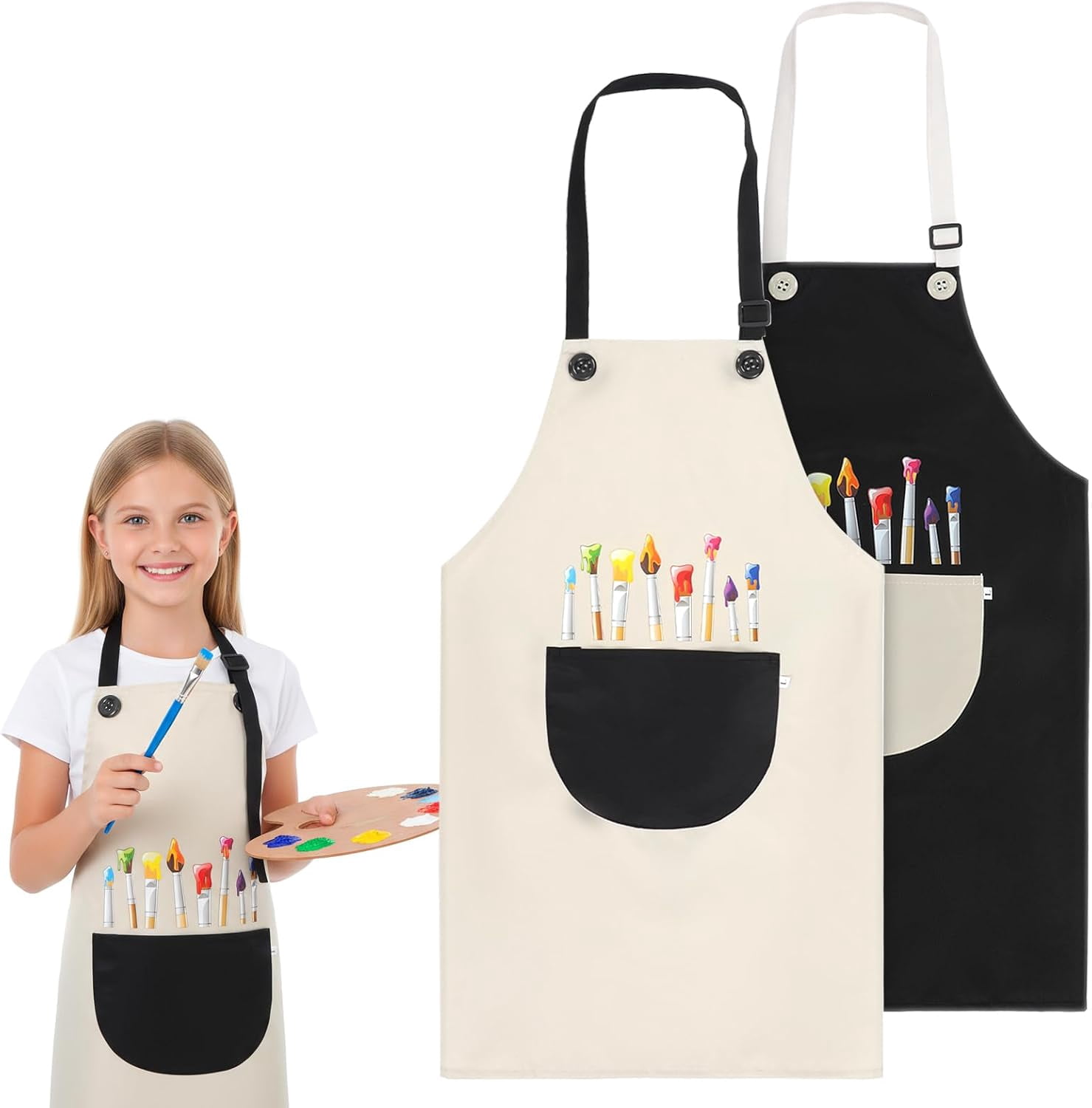 2Pcs Kids Aprons for Cooking, Adjustable Waterproof Painting Apron, Art ...