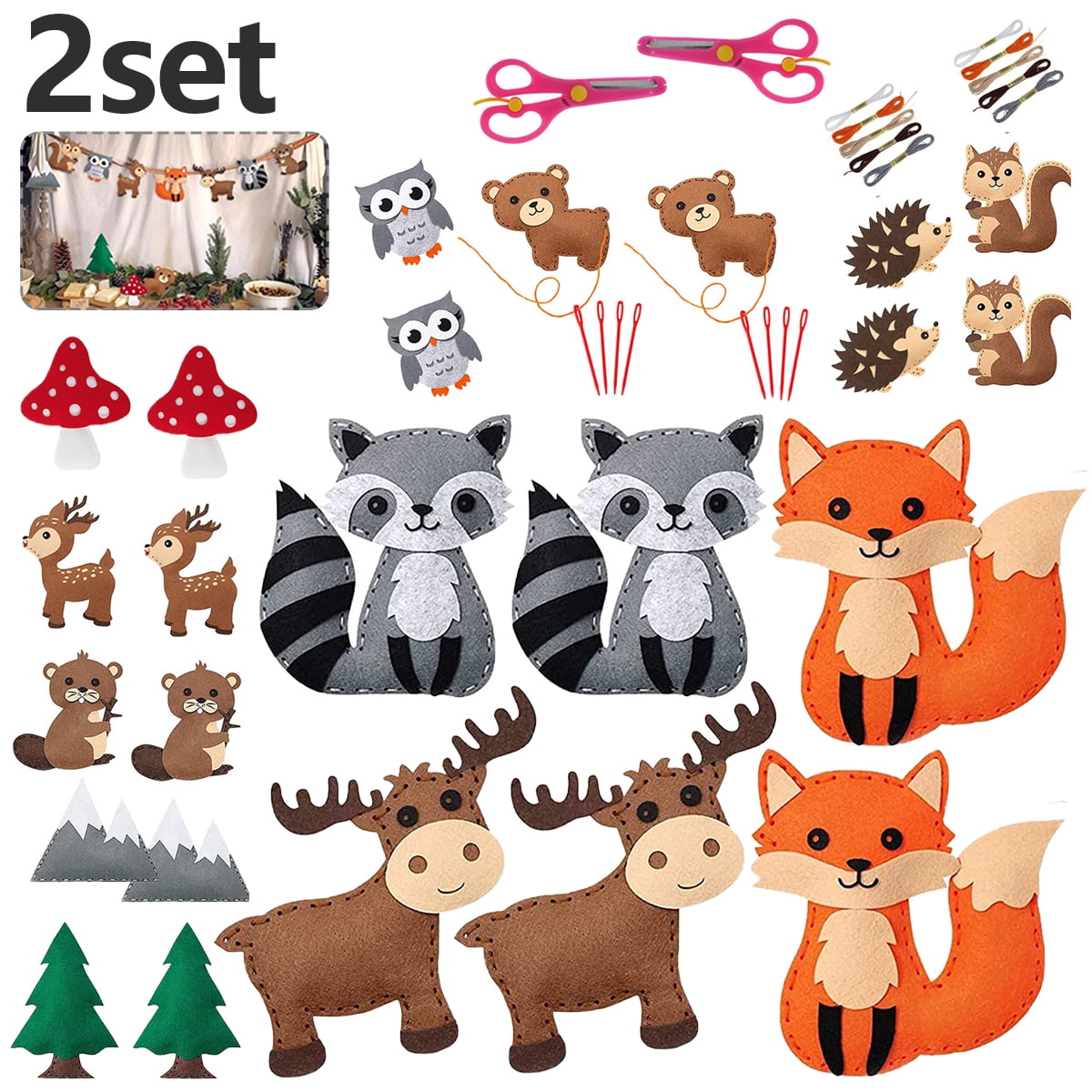 2Pcs Kids Sewing Kit Woodland Animals Craft Kit - Make Your Own Stuffed ...