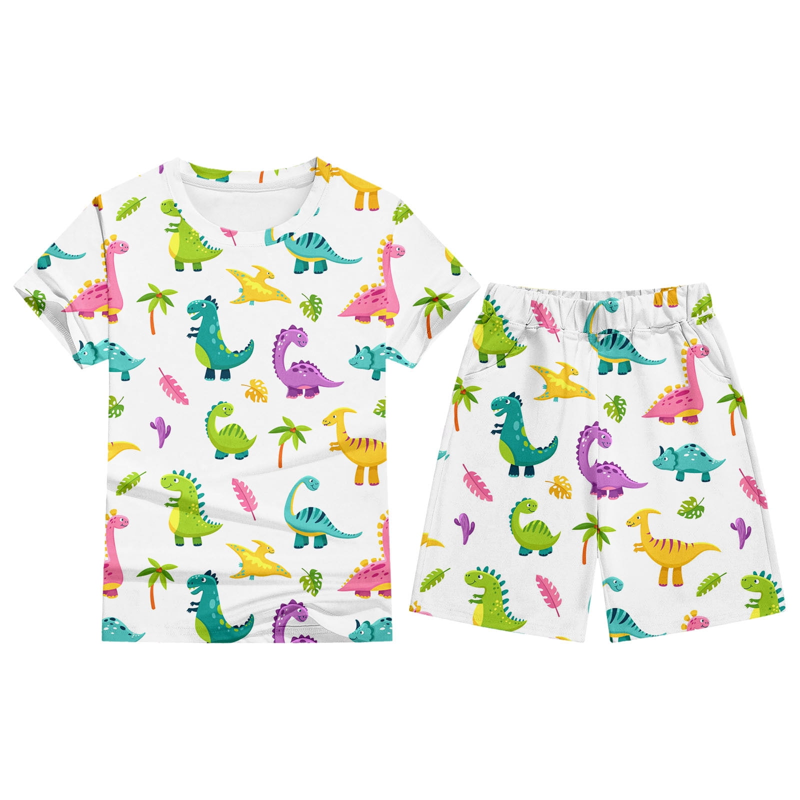 2Pcs Kids Tween Boy Casual Sleepwear Cartoon Dinosaur Printed Short ...