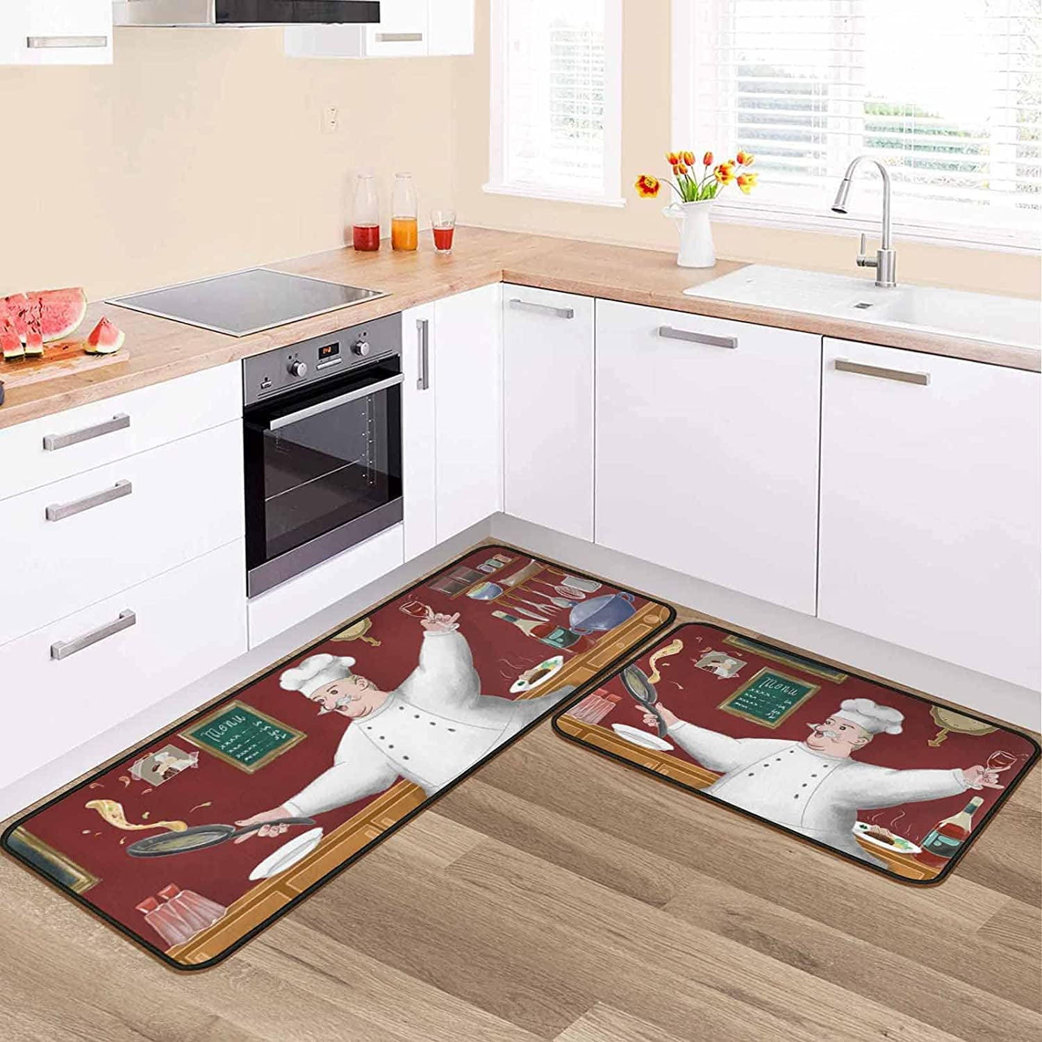 2Pcs Kitchen Rugs Nonskid 2 Pieces Chef Kitchen Mats for Indoor Non ...