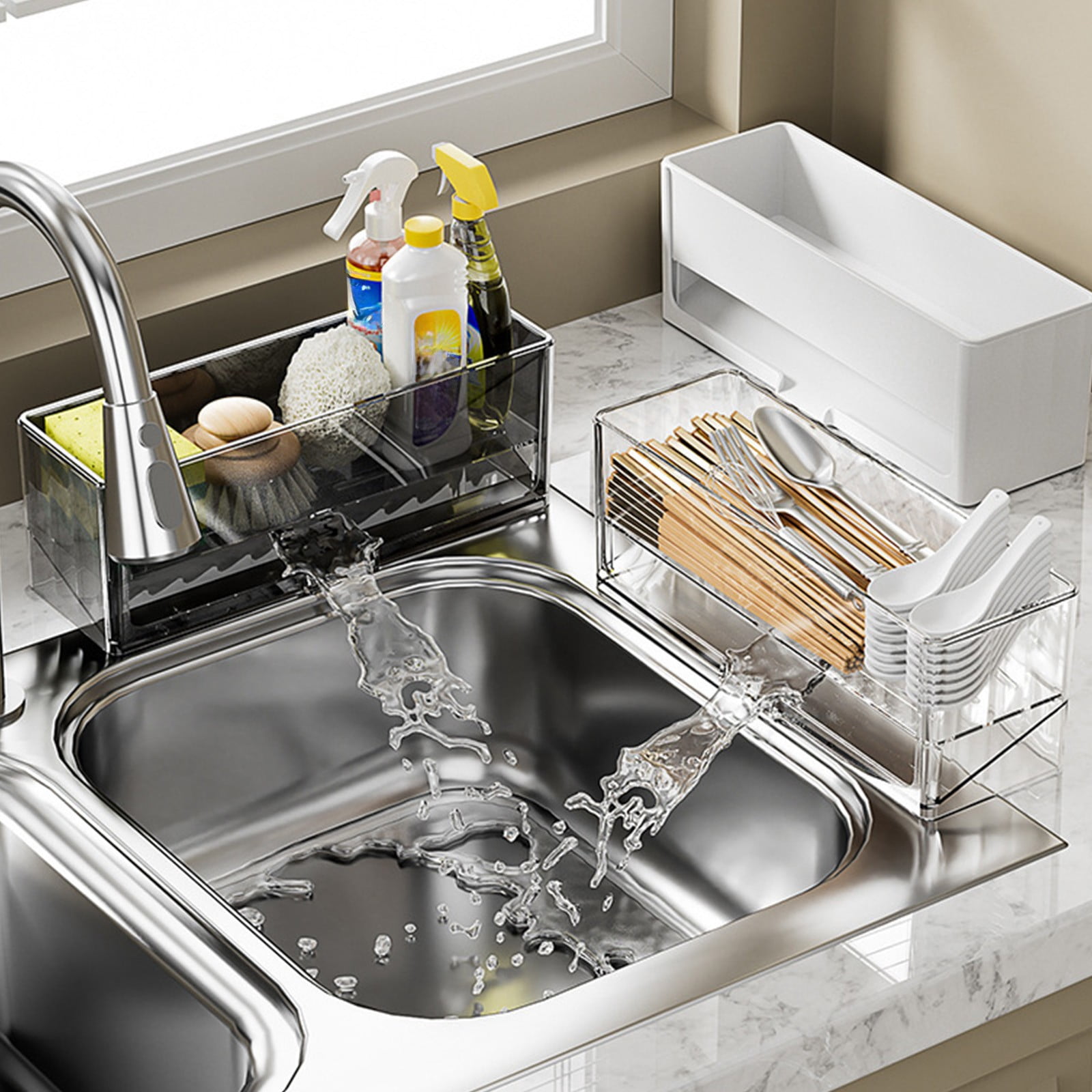 2Pcs Kitchen Sink Rack, Yannianjz Kitchen Sink Storage Rack, Cutlery ...