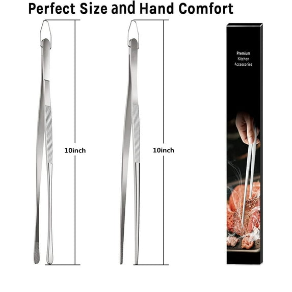 2Pcs Kitchen Tweezers Heavy Duty Stainless Steel Food Tongs Chef ...