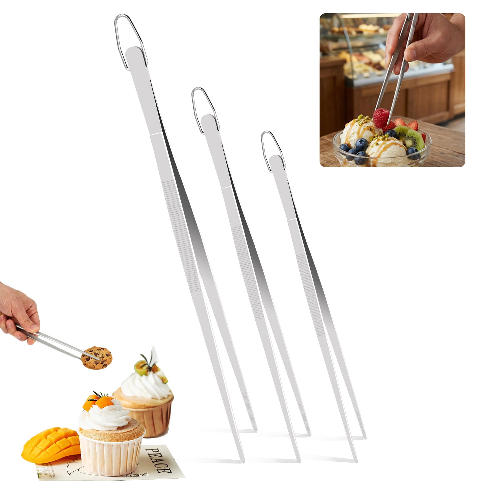 2Pcs Kitchen Tweezers Tongs Set ,304 Stainless Steel Food Cooking ...