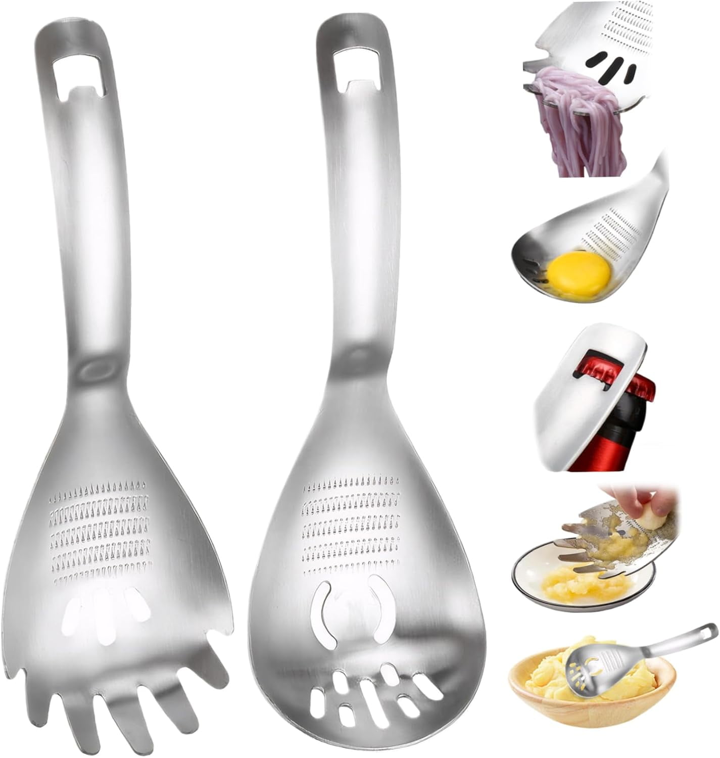 2Pcs Kitchen Utensils Set, Grinding Spoon Garlic Grater, Stainless ...