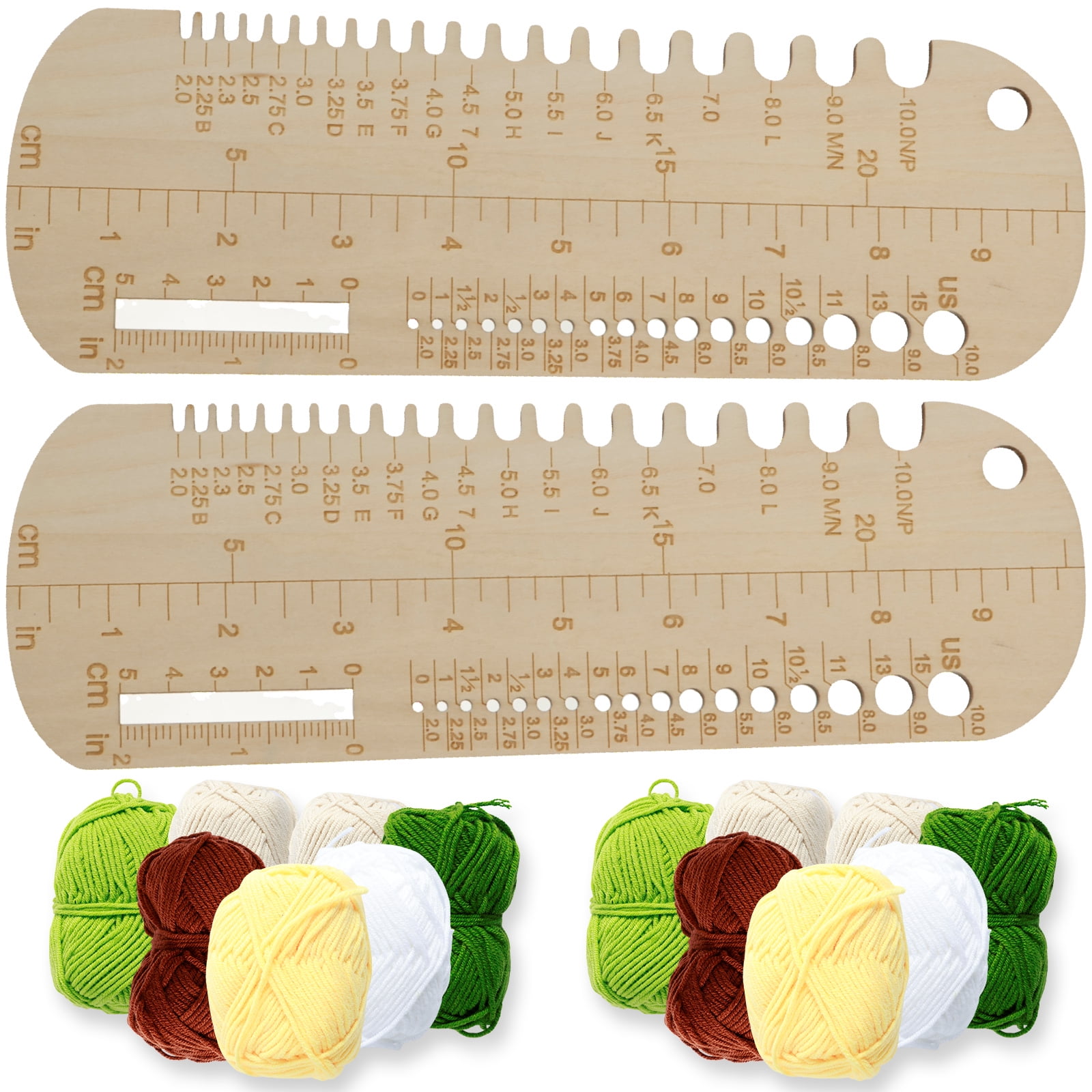 2Pcs Knitting Gauge Ruler Wood Knitting Needle Gauge Multifunctional ...