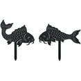 2Pcs Koi Fish Metal Decorative Garden Stakes Black Fish Silhouette ...