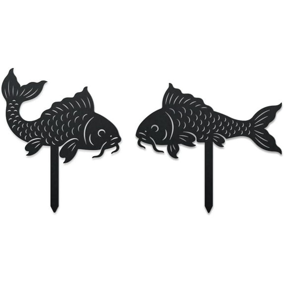 2Pcs Koi Fish Metal Decorative Garden Stakes Black Fish Silhouette ...