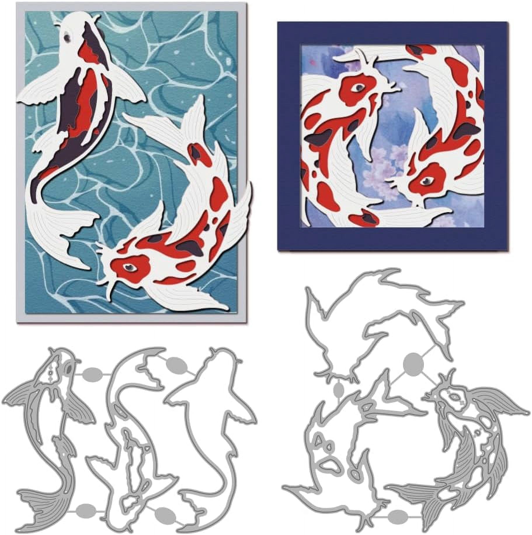 2Pcs Koi Pattern Die Cutting Stencils Metal Die Cuts Koi Carp die Cut ...
