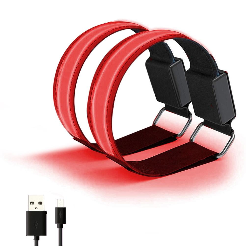 2Pcs LED Bracelet USB Rechargeable Reflective Band Adjustable Safety ...