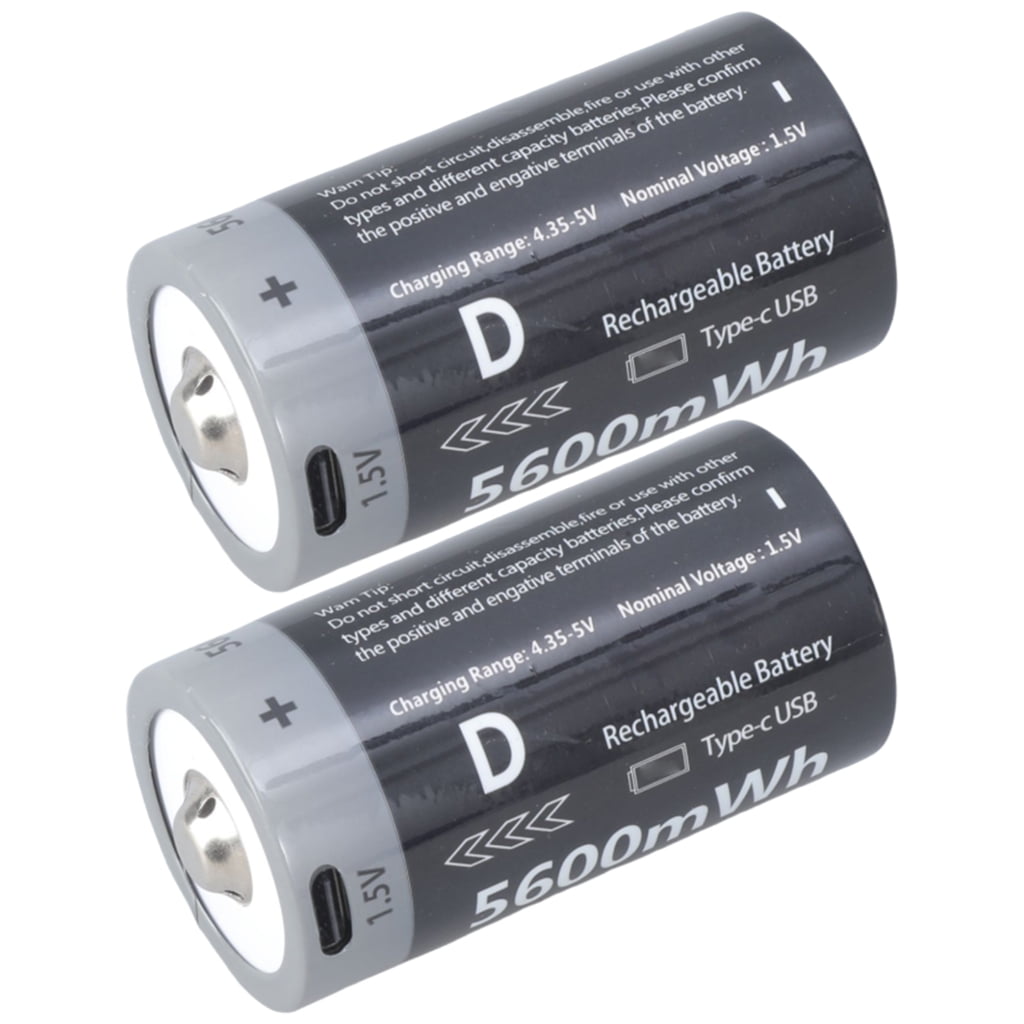2Pcs LR20 D Battery USB C Rechargeable D Size 1.5V 5600mW Battery for ...