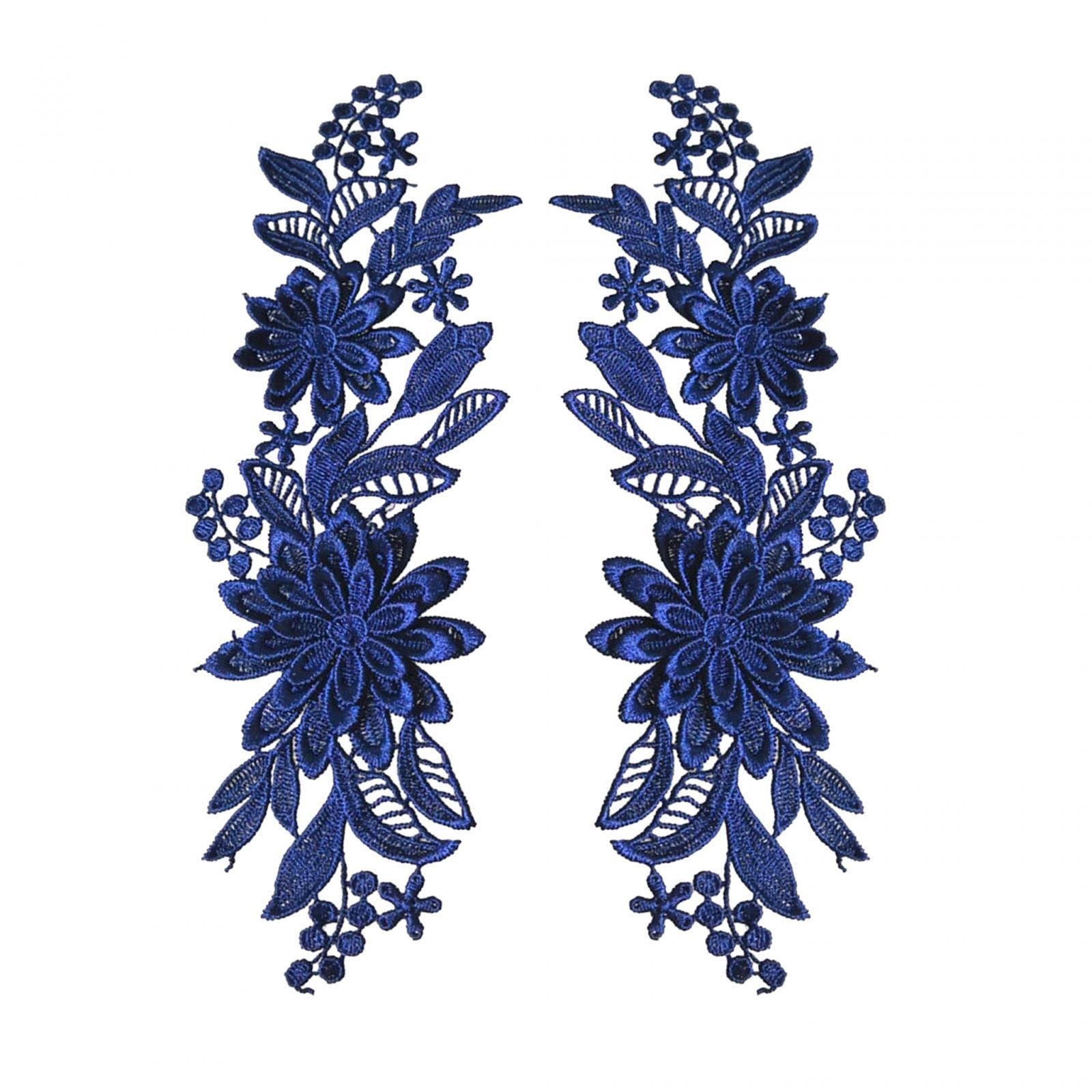2Pcs Lace Flower Applique Lace Fabric Trims Fine Embroidered Applique ...