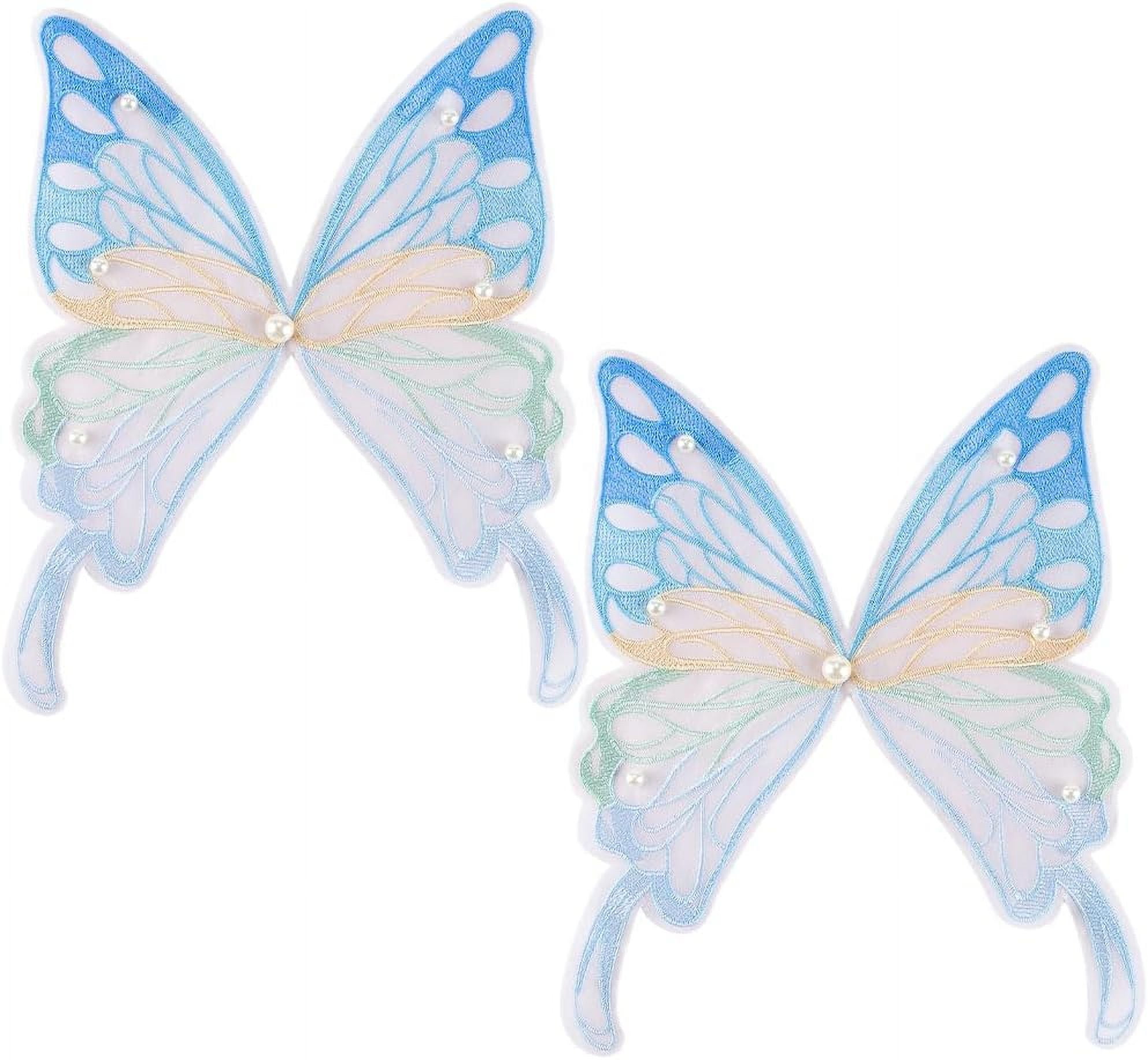 2Pcs Large Blue Butterfly Applique Trim Embroidery Iron on Patches ...