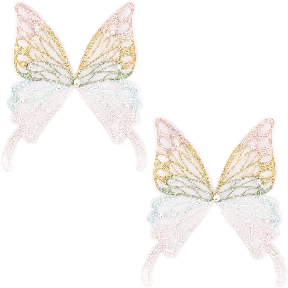 2Pcs Large Butterfly Iron on Patches Pink Embroidery Sew on Applique ...