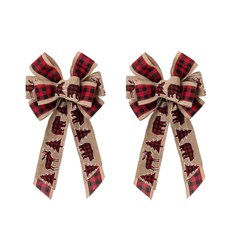 2pcs Large Christmas Bows For Wreaths Red And Black Plaid Buffalo Bow