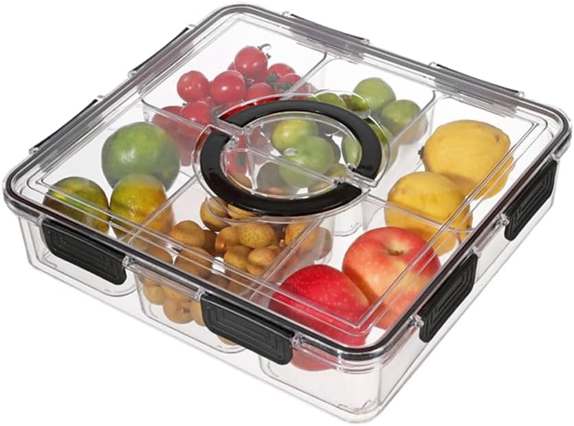 2Pcs Large Divided Serving Tray with Lid and Handle - Portable Snackle ...