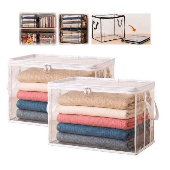 2Pcs Large Heavy-Duty Thick Plastic Clear Storage Box with Handles ...