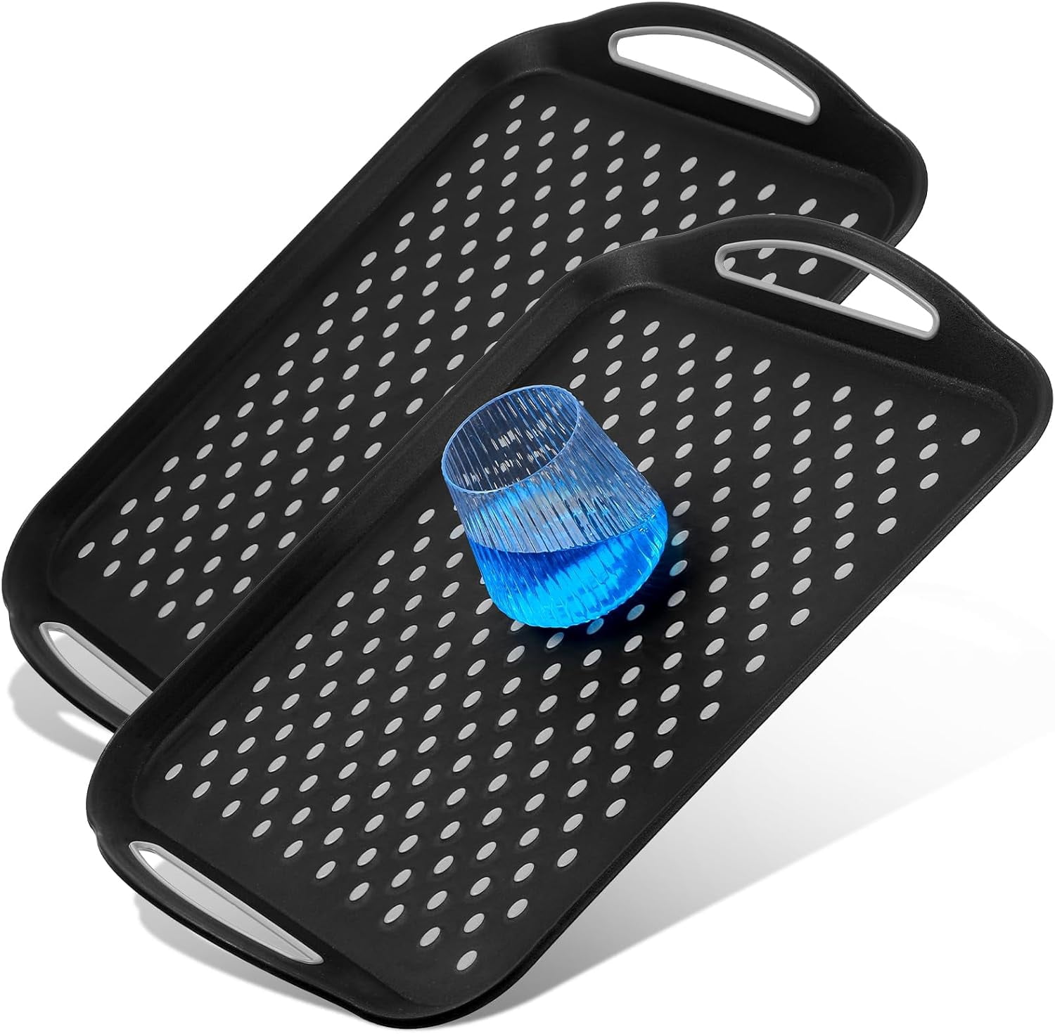 2Pcs Large Nonslip Serving Tray with Handles, Silicone Grippy Dots Lap ...