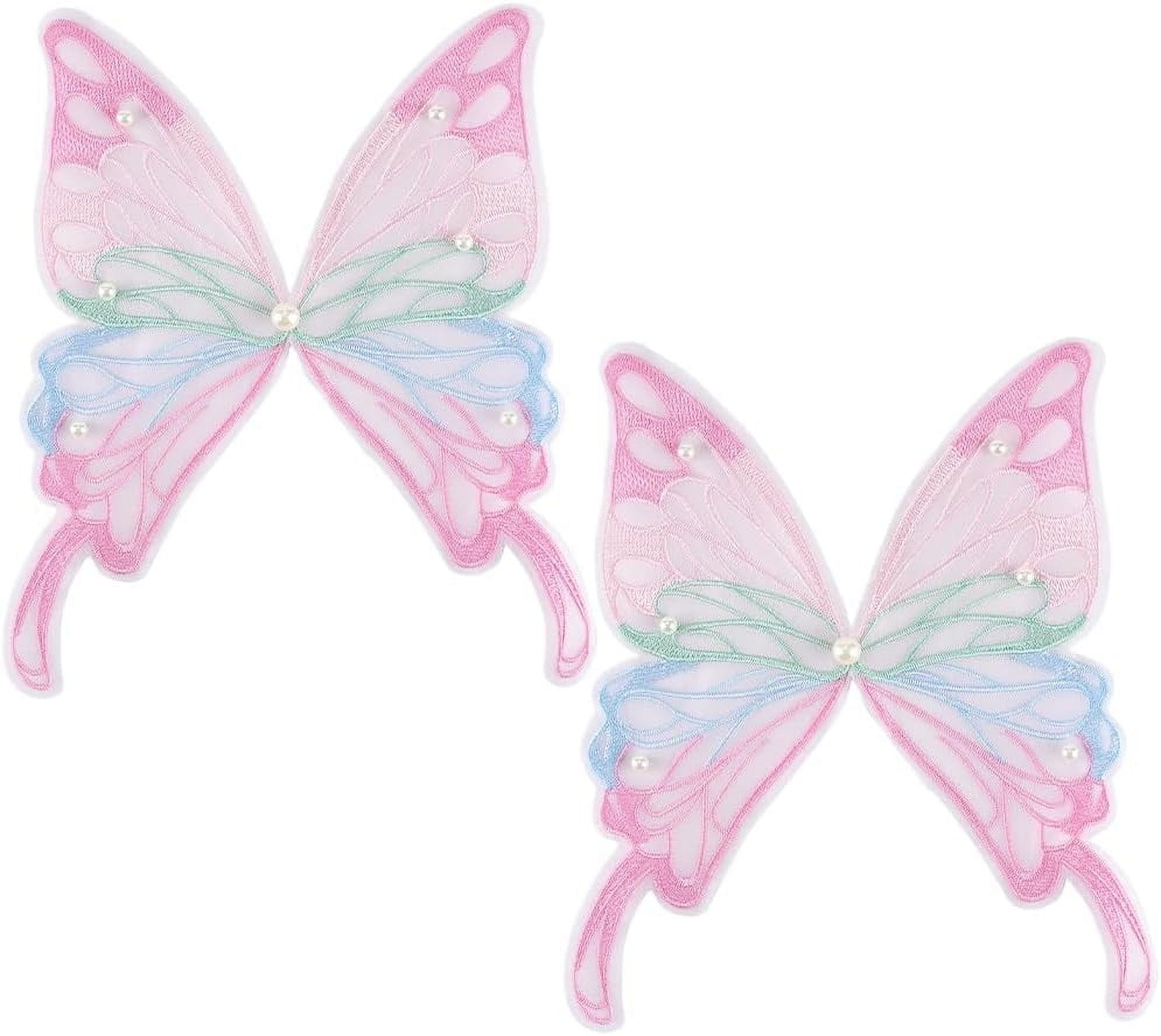 2Pcs Large Pink Butterfly Lace Patches Embroidered Iron on Butterflies ...