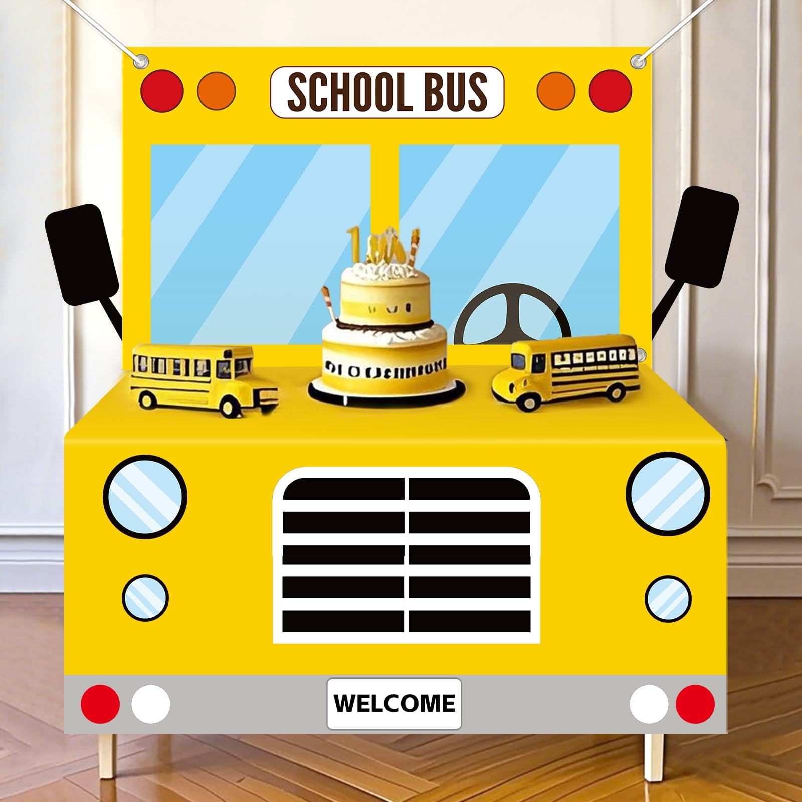 2Pcs Large School Bus KEF16 Party Backdrop and with Cards Decorations ...