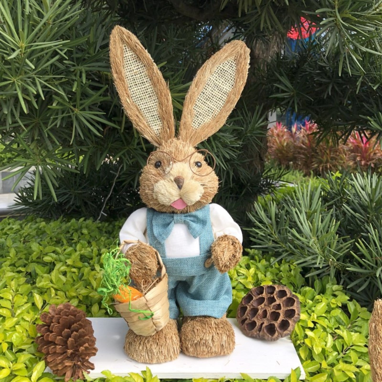 2Pcs Large Standing Sisal Rabbit Figurine Easter Decorations for Home ...