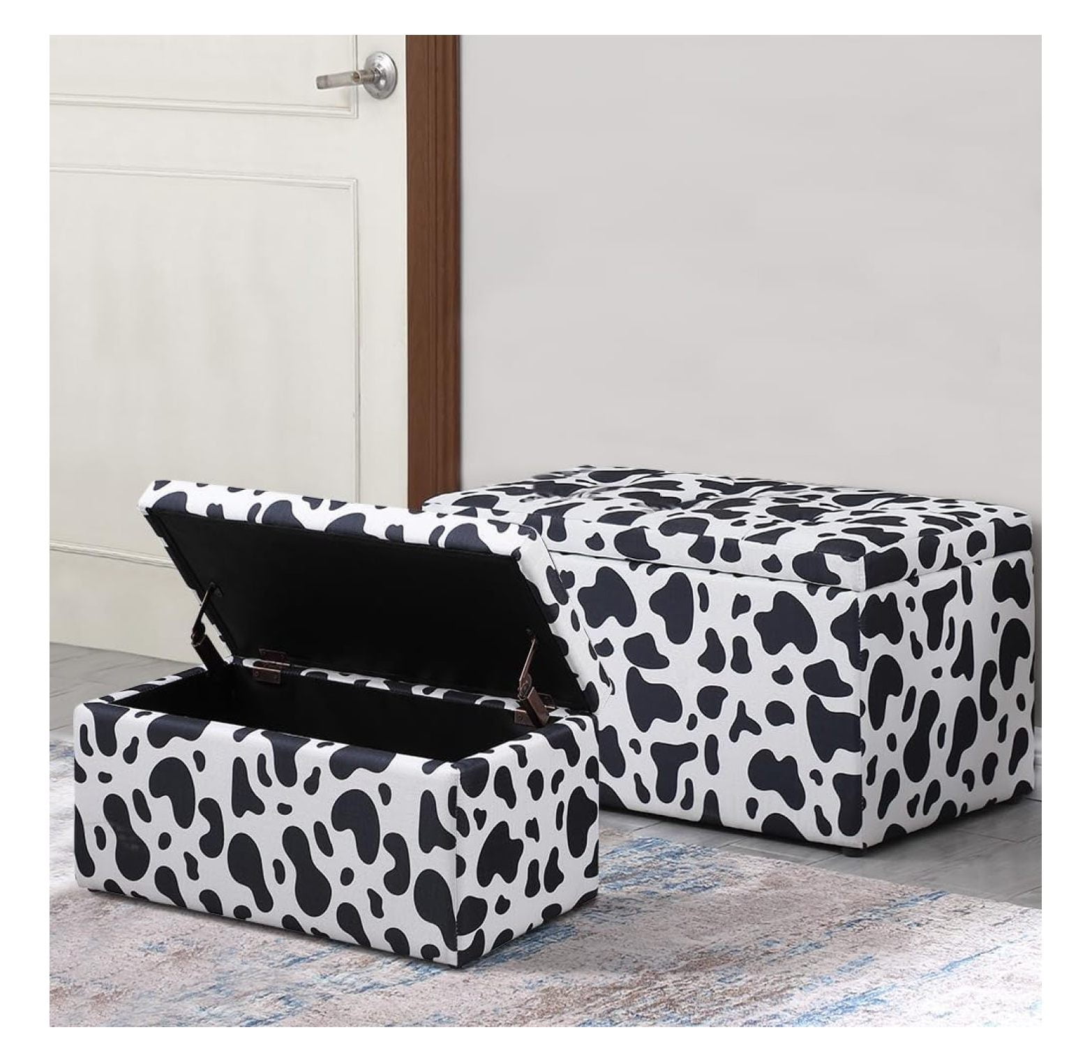 2Pcs Large Storage Ottoman Bench Set,Linen Window Bedroom Storage Bench ...