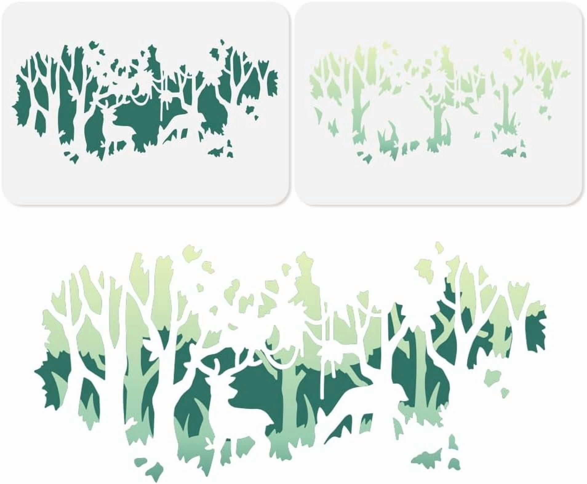 2Pcs Layered Forest Wall Stencil Templates 11.69 x 8.27 Inch Reusable ...