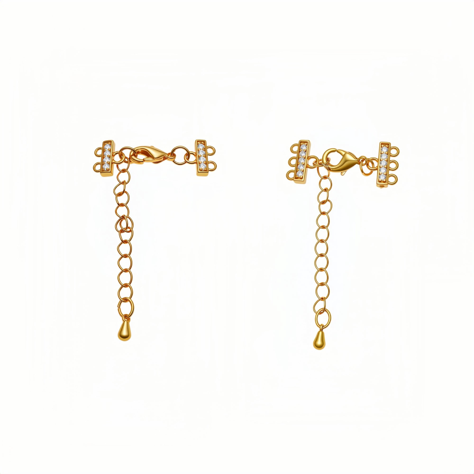 2Pcs Layering Necklace Clasp 14K Gold Plated Multi Strand Triple Double ...