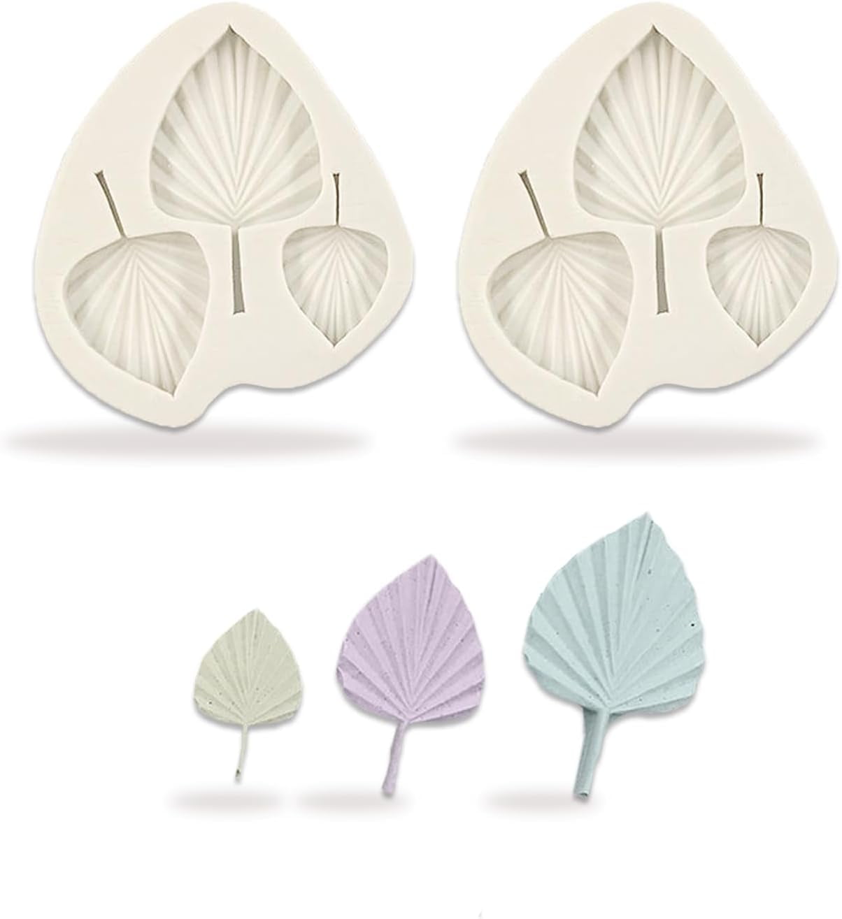 2Pcs Leaf Molds Silicone Fondant Mold Set Large Fan Palm Leaf Cutter ...