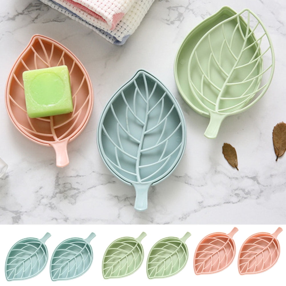 2Pcs Leaf-Shaped Soap Dish with Drain Soap Holder Easy Cleaning Soap ...