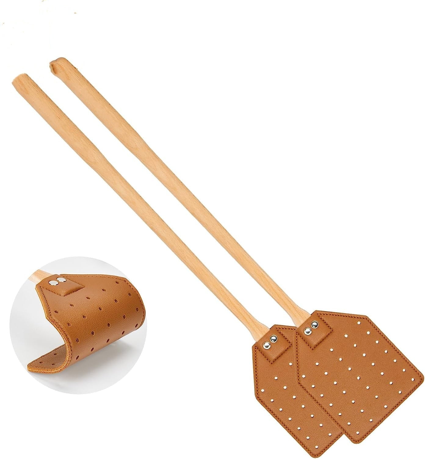 2Pcs Leather Fly Swatter Manual Flyswatter with Wood Handle Rustic Wasp ...