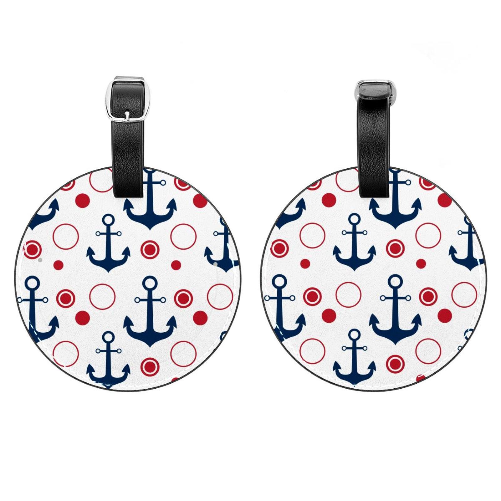 2Pcs Leather Round Anchor Cruise Luggage Tag with Privacy Cover and ...