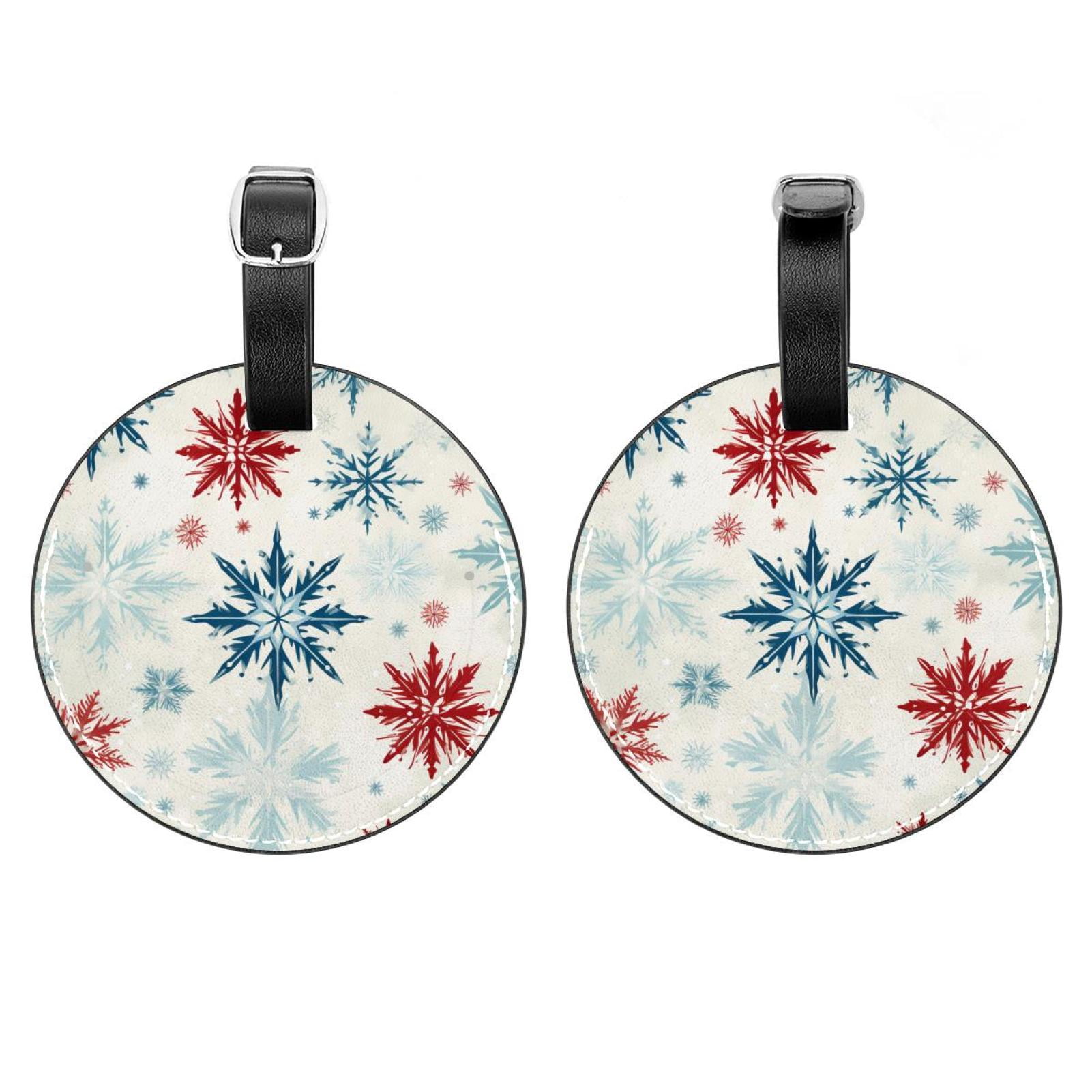 2Pcs Leather Round Christmas Snowflakes Cruise Luggage Tag with Privacy ...